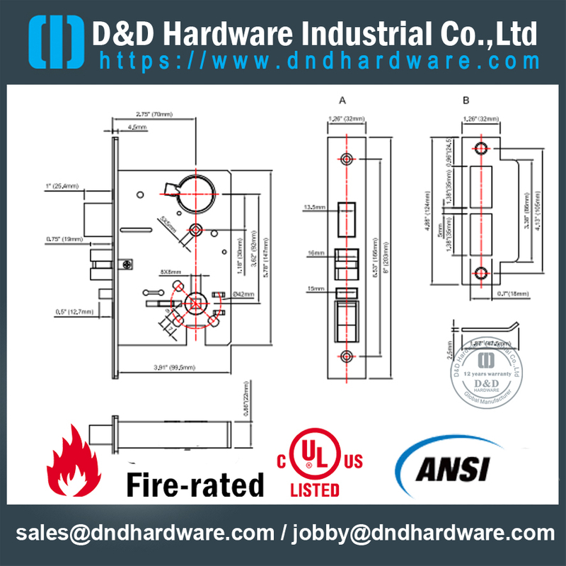 SS304 ANSI Classroom Mortise Lock-DDAL05-F05 from China manufacturer ...