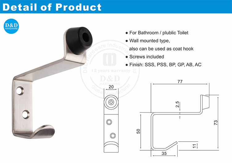 Stainless Steel Contemporary Pubulic Toilet Door Stop with Coat Hook ...