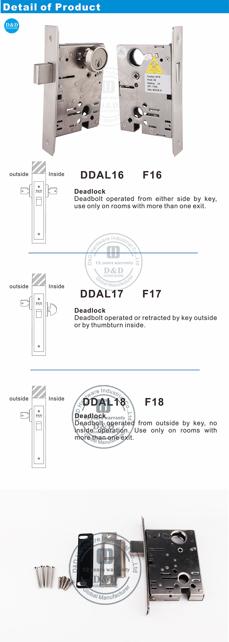 Entry Door Hardware Home Lock UL ANSI Grade 1 Fire Rated Door Locks ...