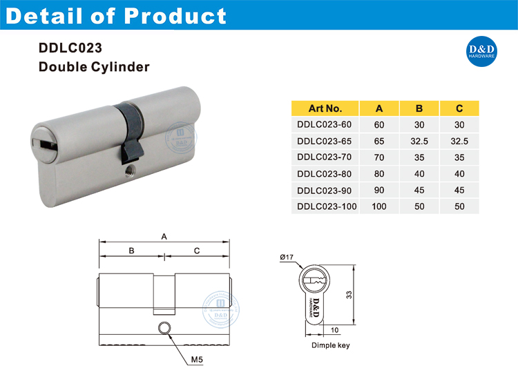 Euro High Security Lock Cylinders Double Door Cylinder Lock with Brass ...