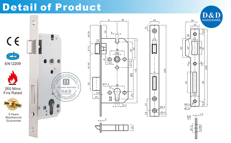 EN12209 Fire Rated Security Lock 4585 Front Door Key Lock-DDML026 from ...