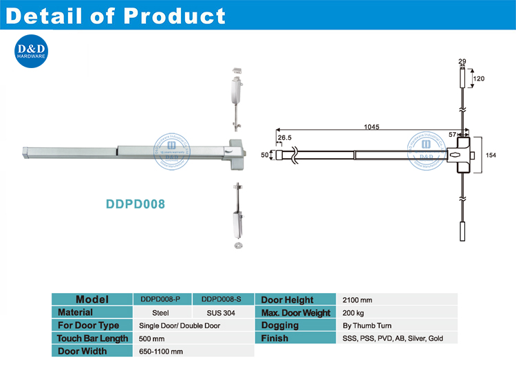 Dogging Type Steel Emergency Exit Door Push Bar Stainless Steel Panic Bar Exit Device-DDPD008 ...
