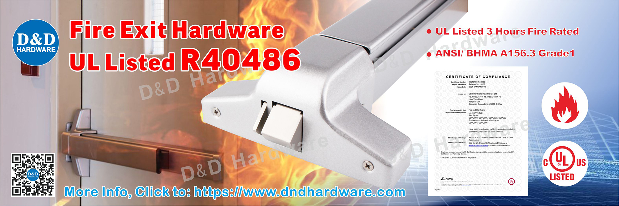 ANSI Grade 1 Steel Fire Rated Security Door Bar Vertical Rod Exit ...