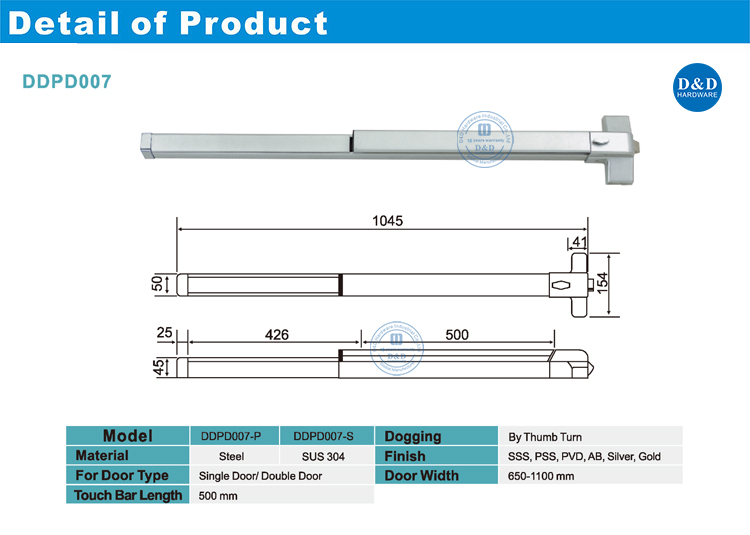 Panic Device Hardware Rim Panic Device Stainless Steel Push Bar Door Lock-DDPD007 from China ...
