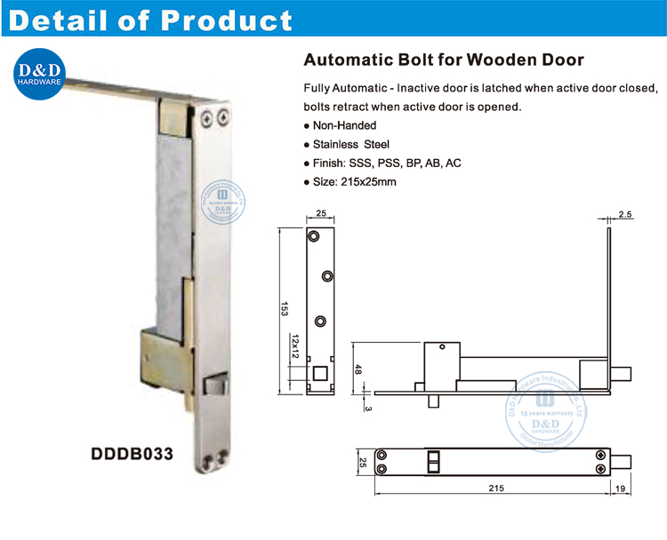 Stainless Steel Full Automatic Flush Door Security Bolt for Wooden Door ...