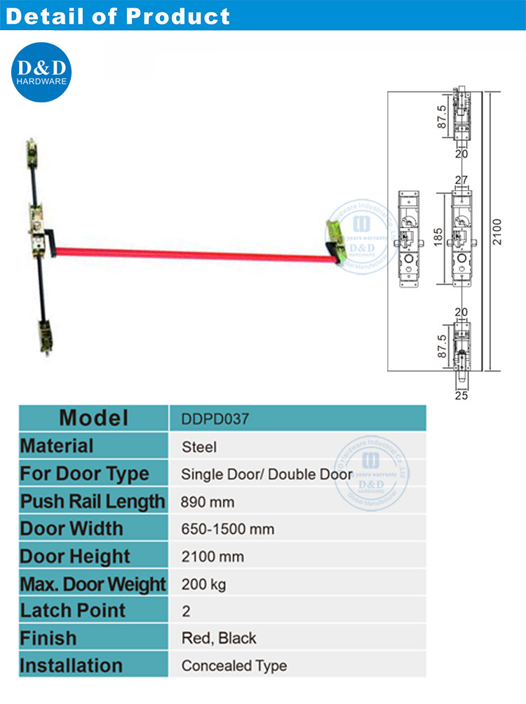 Panic Hardware on Doors Steel Cross Bar Type Panic Exit Device-DDPD037 ...