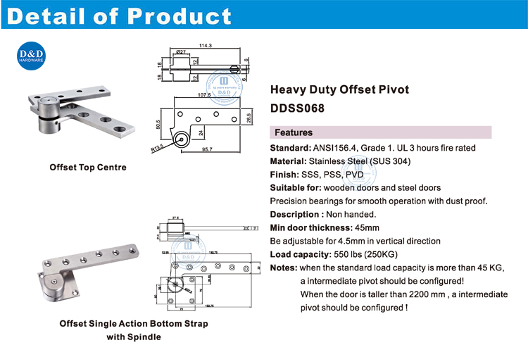 Non Handed Stainless Steel Heavy Duty Offset Pivot Door Hinge-DDSS068 ...