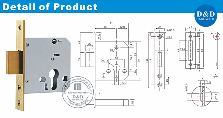 SUS304 Deadbolt Lock Body for Storeroom Door-DDML029 from China ...