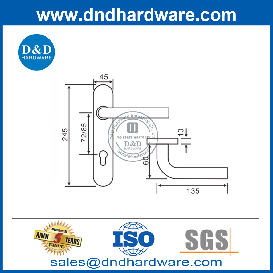 Round Corner Stainless Steel Tubing Lever Handle with Plate-DDTP002 ...