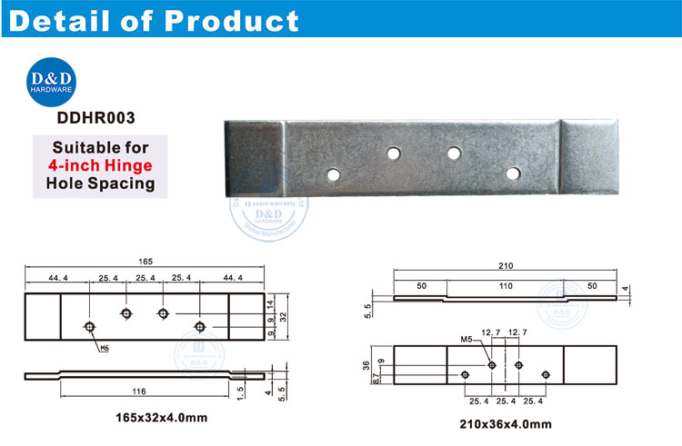 Steel Zinc Plate 4 Inch Hinge Hole Spacing Door Hinge Reinforcement ...