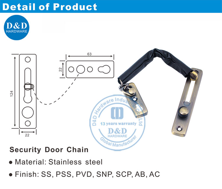 Stainless Steel Antique Brass Door Chain Lock for Hotel Building ...