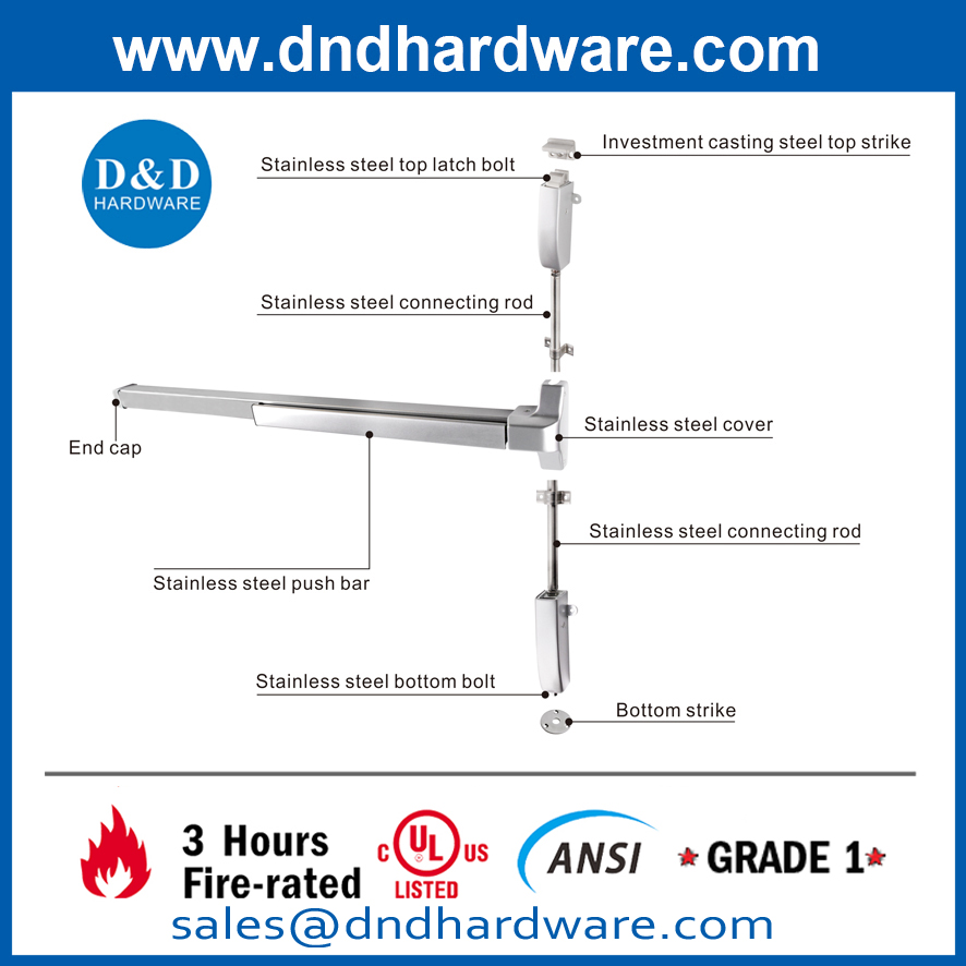 Stainless Steel 304 UL ANSI Fire Rated Vertical Rod Exit Device-DDPD006 ...