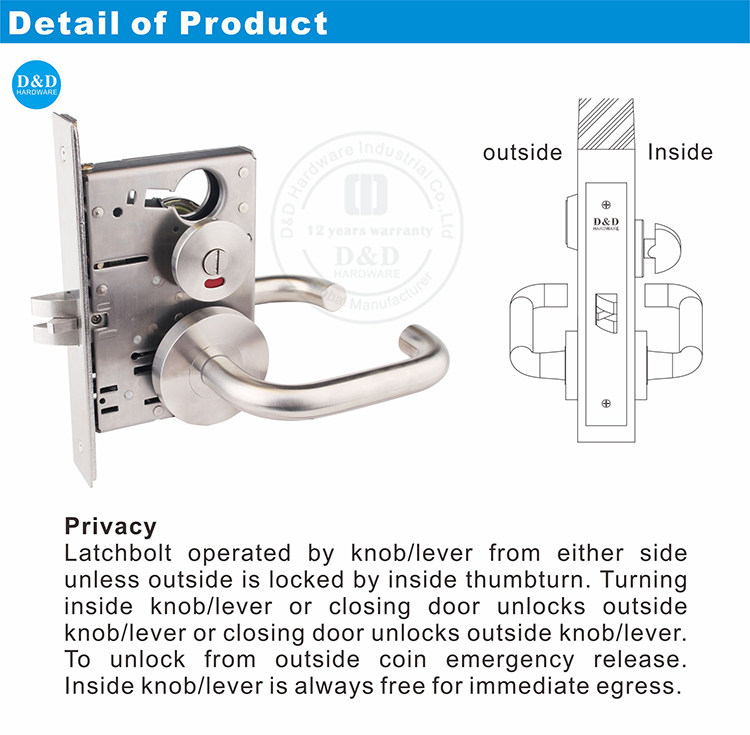 Door Hardware Accessory Privacy Entry Door Locksets UL 10C ANSI Grade 1 ...