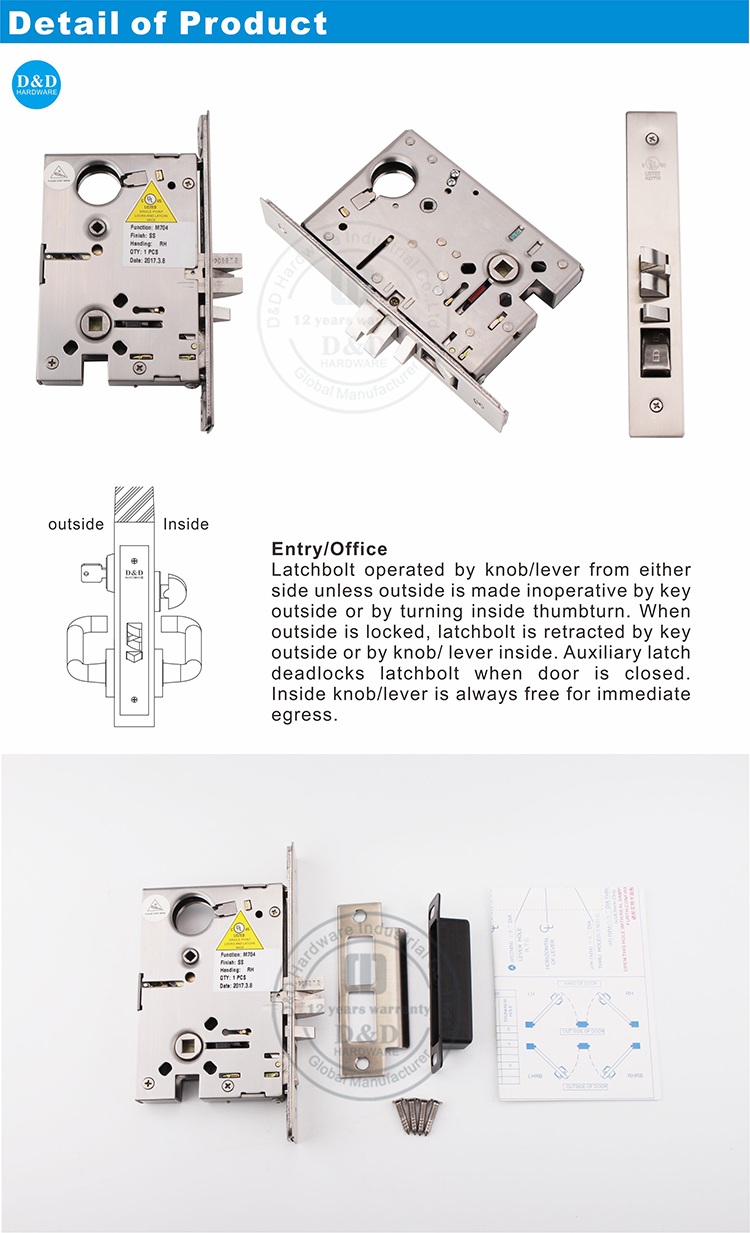 UL Fire Rated ANSI Wooden Door Lock Mortise Lockset-DDAL04 F04 from ...