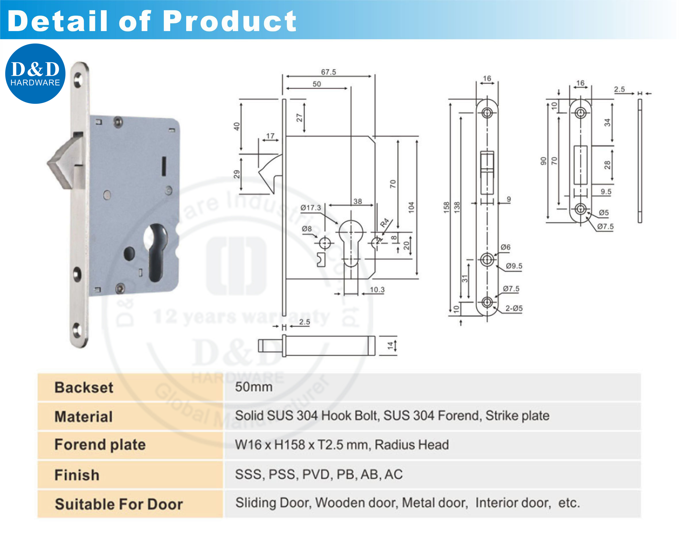 Sliding Door Security SUS304 Safety Latch Hook Bolt Door Lock for ...