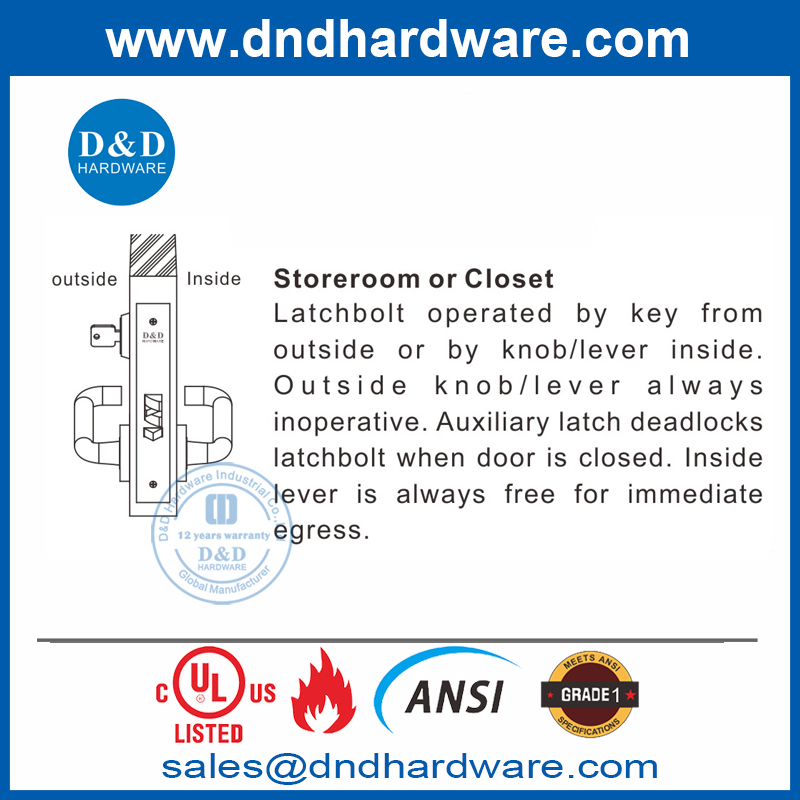ANSI UL Fire Rated SUS304 Bedroom Door Lock for Storeroom-DDAL07 F07 ...