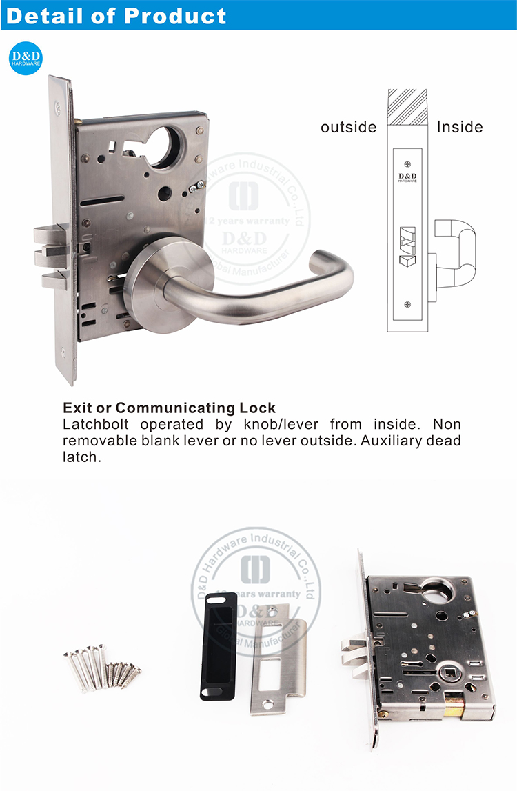 Single Door Lever Outisde Exit Door Bolt Lock ANSI UL Fire Rated ...