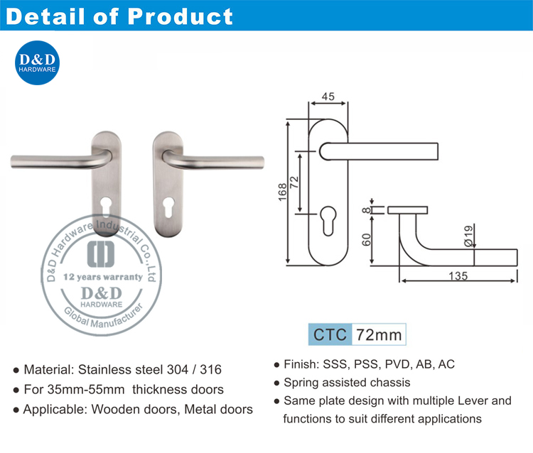 Stainless Steel Front Door Tube Lever Handle with Backplate-DDTP008 ...
