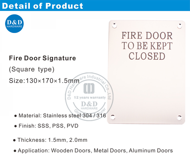 1.5mm Thick Fire Door Signature Door Plate Stainless Steel Sign Plate ...