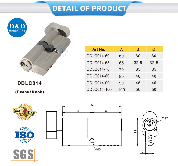 6 Pin Euro Single Side Brass Mortise Door Peanut Knob Lock Cylinder ...