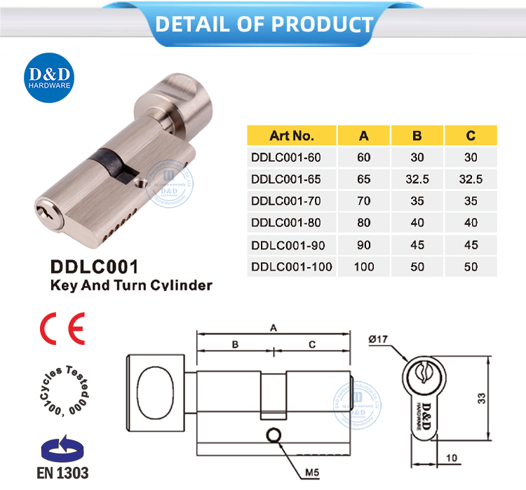 BS EN1303 Satin Nickel Finish Key Cylinder Types Door Lock Cylinders ...