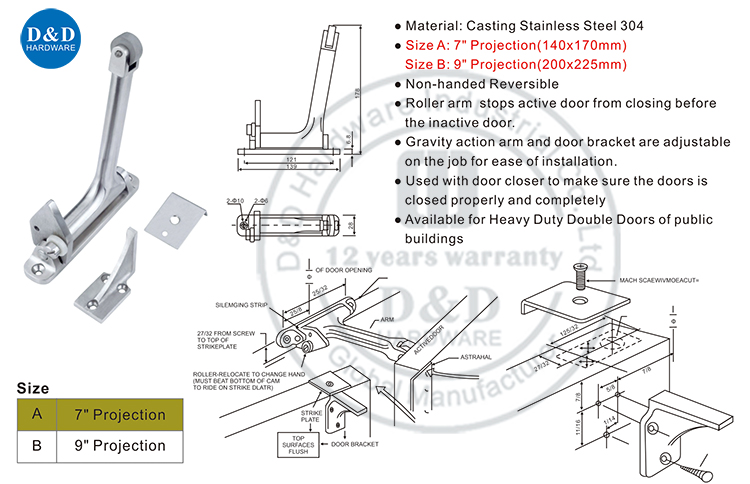 9 Inch Stainless Steel Gravity Door Selector for Metal Door-DDDR001 ...