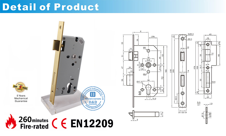 BS EN12209 Satin Brass Fire Rated Security Sash Door Lock-DDML009 from ...