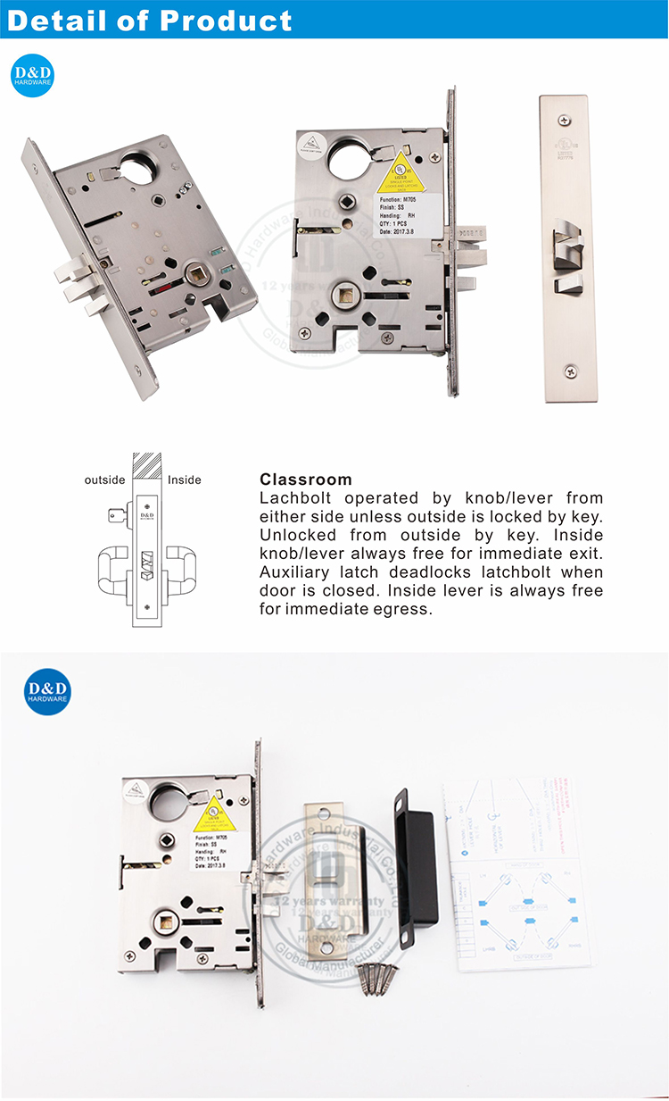 High Security Latchbolt Lock UL Fire Rated ANSI Commercial Door Lockset ...