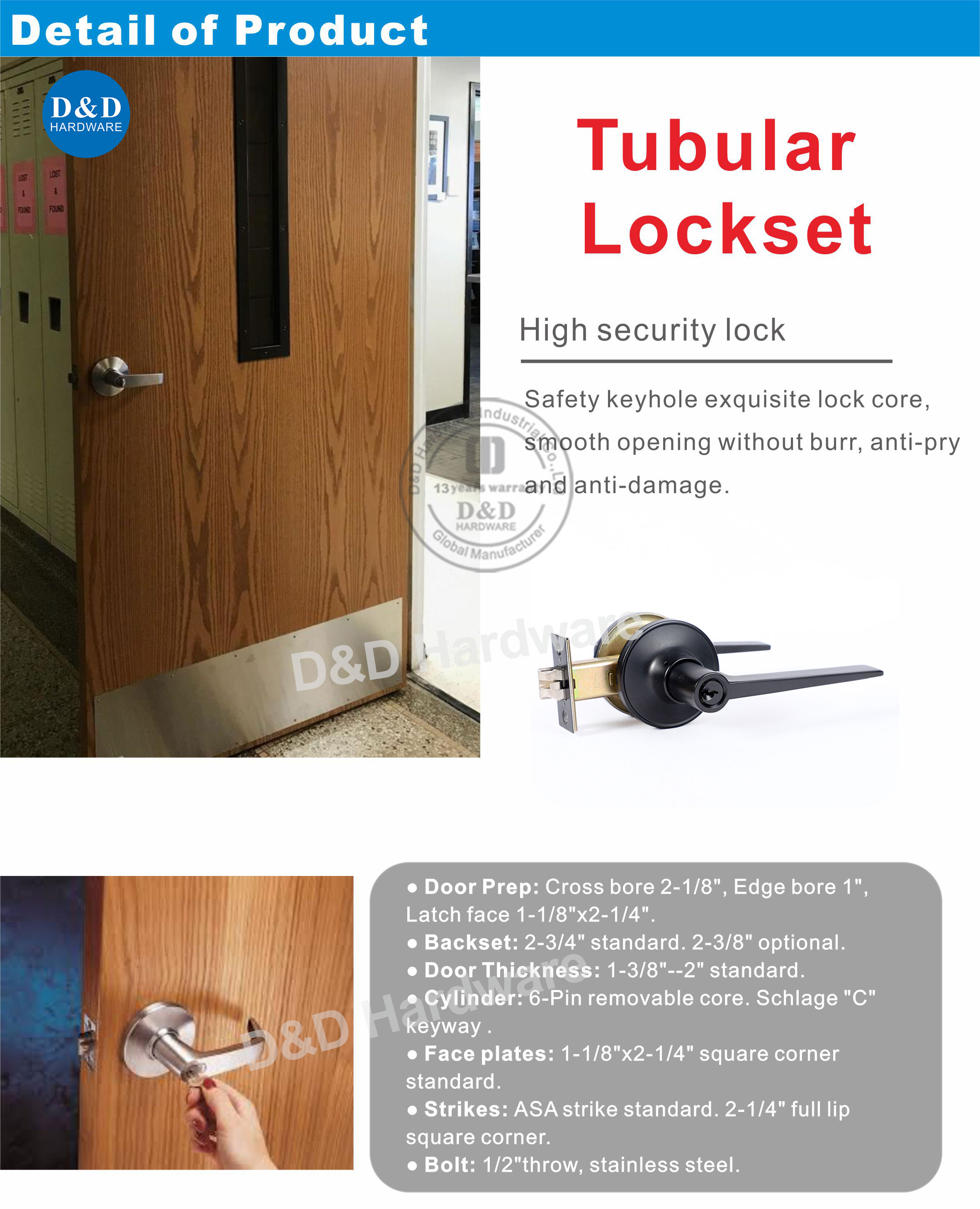 Zinc Alloy Matt Black Office Function Lockset with Lever Handle-DDLK084 ...