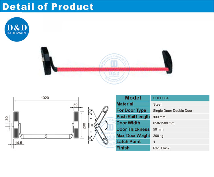 Rim Type Panic Door Bar Steel Panic Bar Surface Vertical Crossbar ...