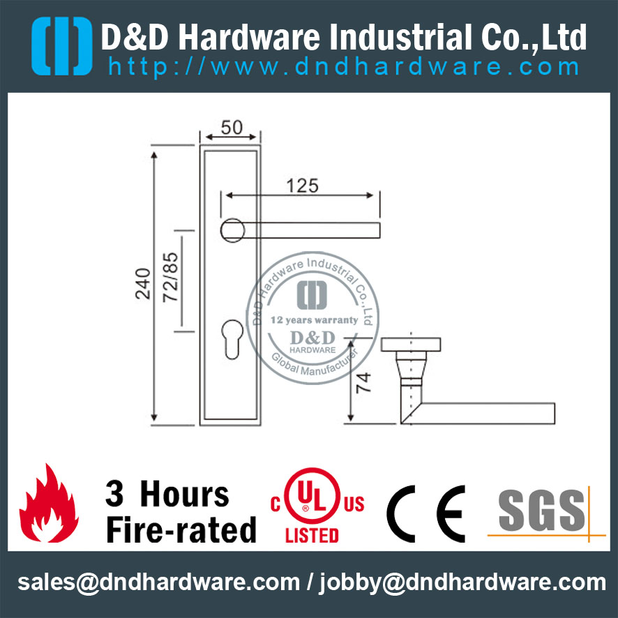 Stainless Steel 316 Solid Lever Handle on Backplate for External Doors ...