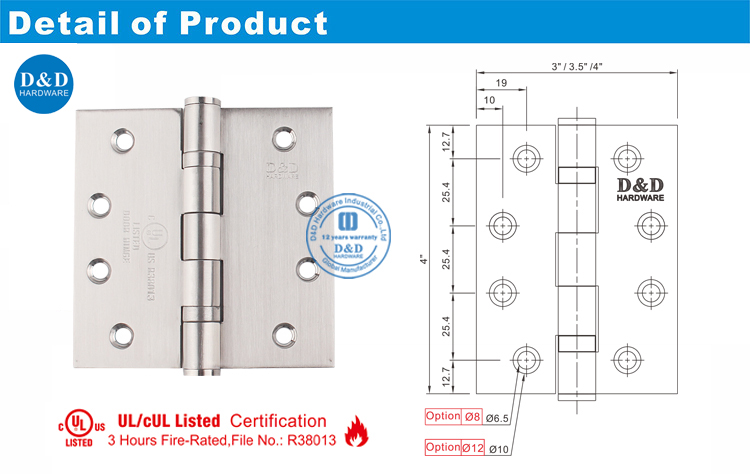 UL Listed Stainless Steel 304 Ball Bearing Fire Butt Hinge-DDSS001-FR ...