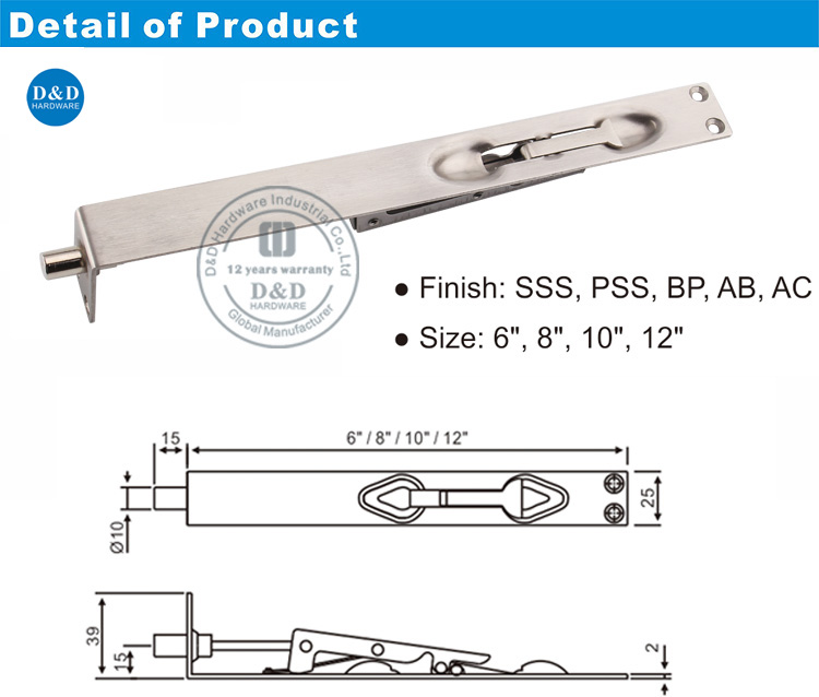 Stainless Steel L Type Flush Door Bolt for Internal Metal Door-DDDB006 ...