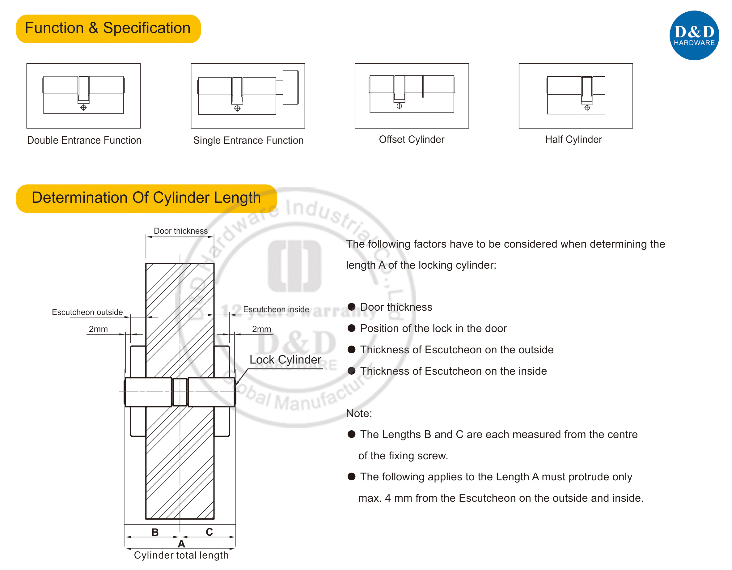 Euro High Security Lock Cylinders Double Door Cylinder Lock with Brass ...