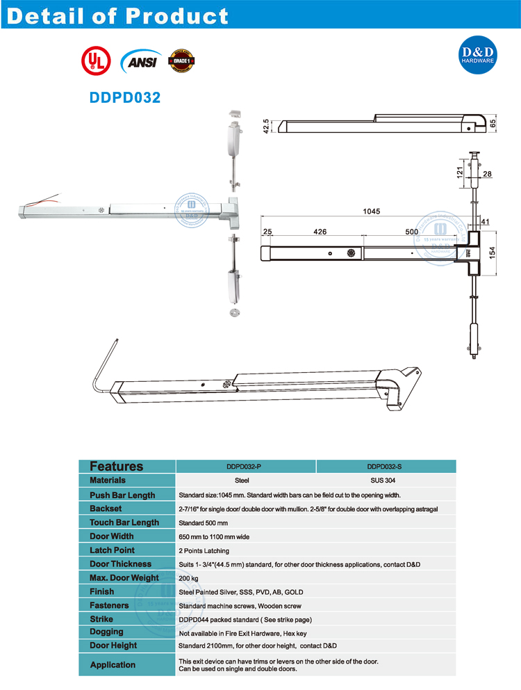 Electronic Touch Panic Exit Device Steel Exit Door Panic Bar with Alarm ...